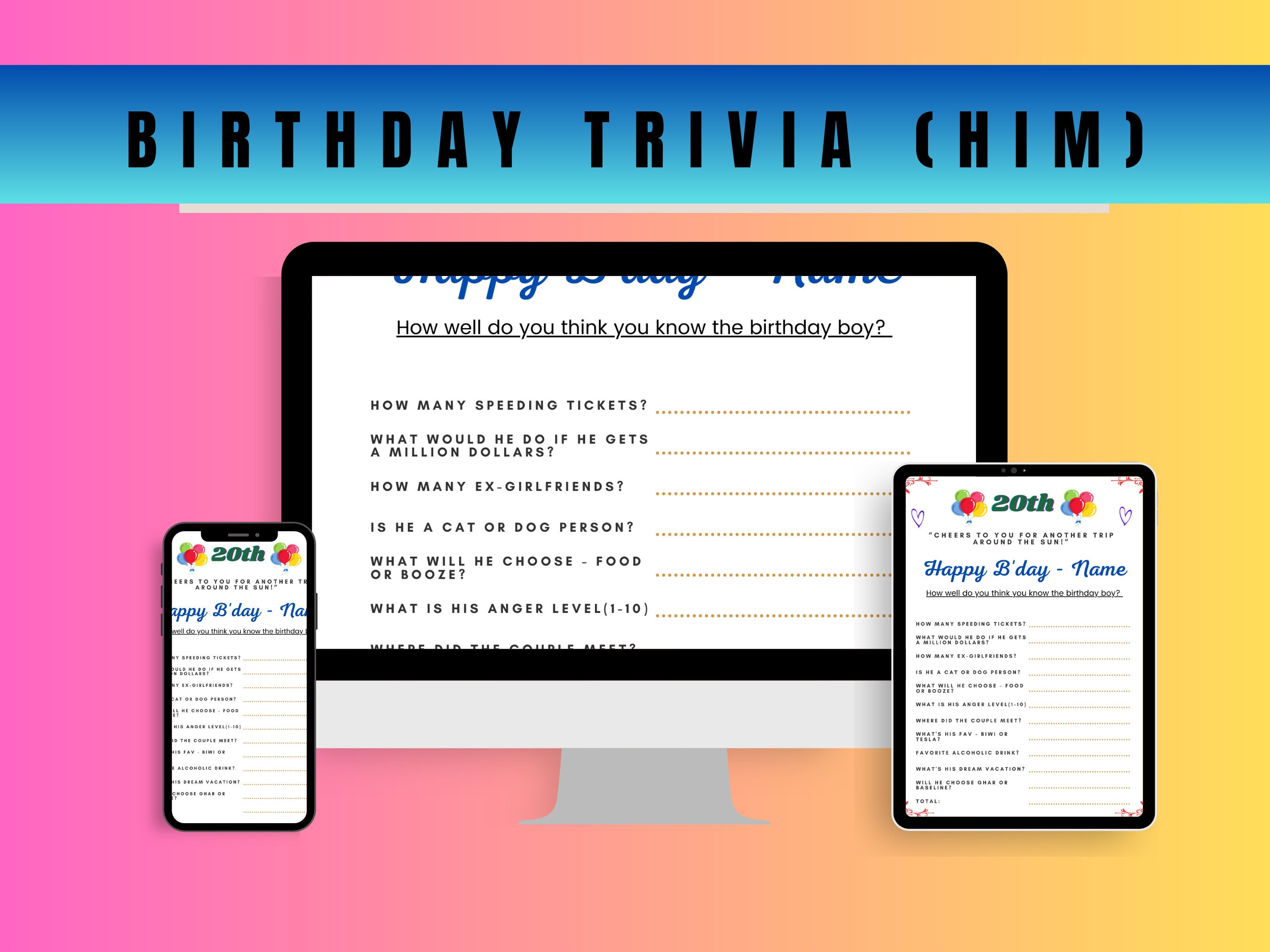 Who Knows the Birthday Boy Best - Editable Trivia Party Game - PDF ...