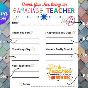 Teacher Appreciation Printable Template, Teacher Appreciation Week, All ...