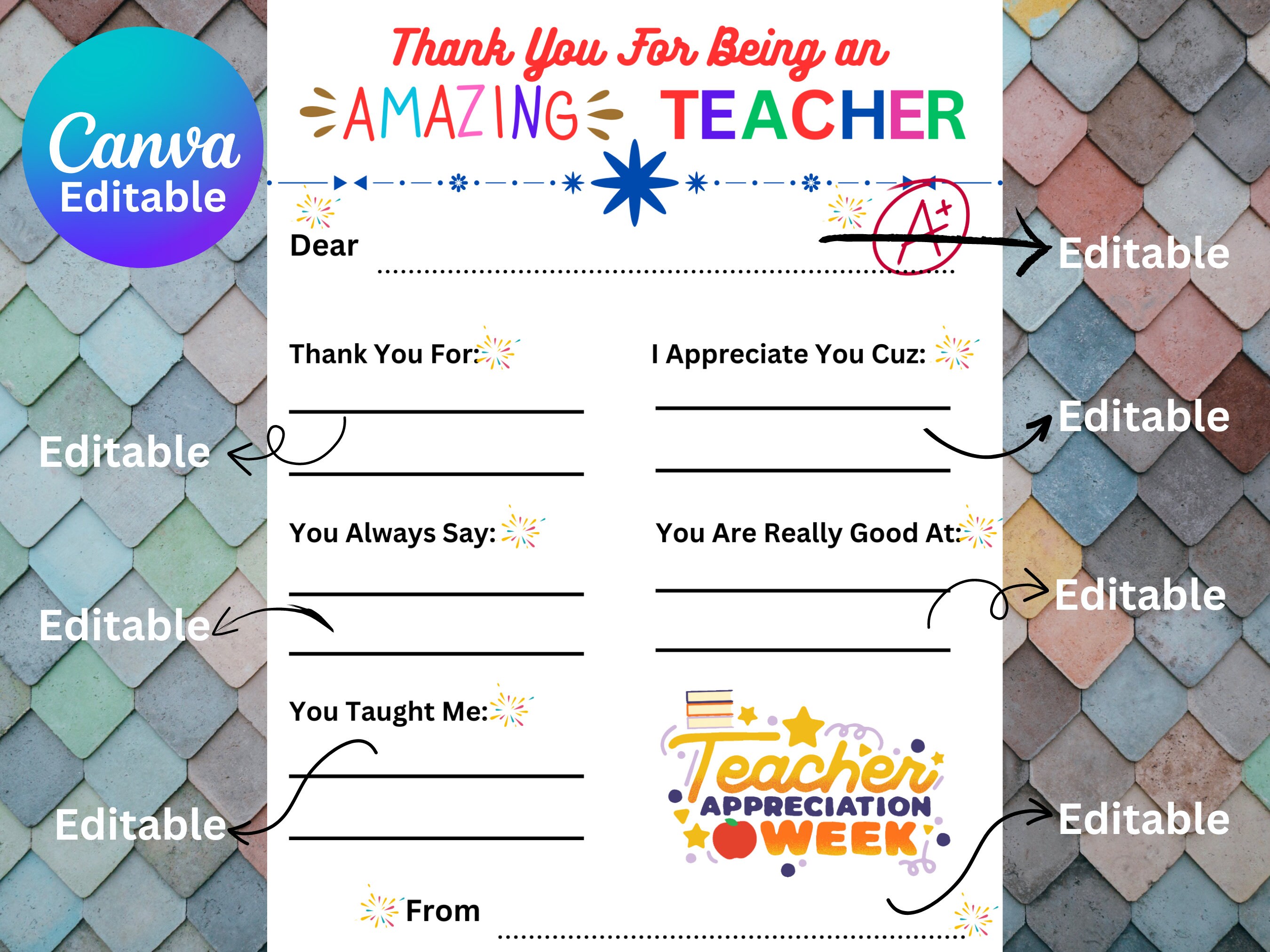Teacher Appreciation Printable Template, Teacher Appreciation Week, All ...