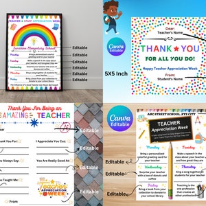 Printable Teacher Appreciation Week Bundle - Canva Editable Templates ...