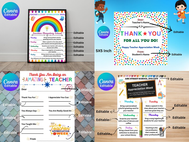 Printable Teacher Appreciation Week Bundle - Canva Editable Templates ...