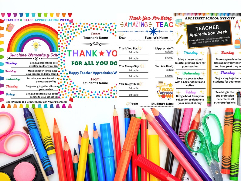 Printable Teacher Appreciation Week Bundle - Canva Editable Templates ...
