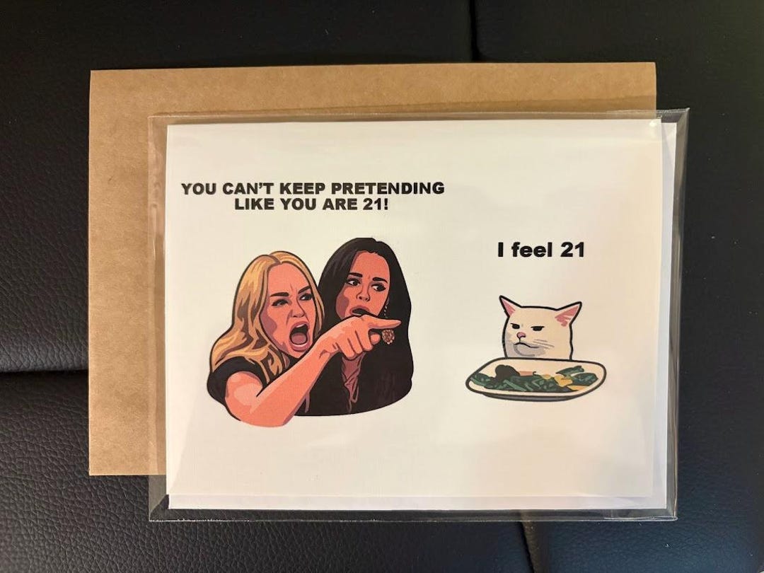 Woman Yelling at Cat Meme Card, Custom Text Greeting Card, Birthday or ...