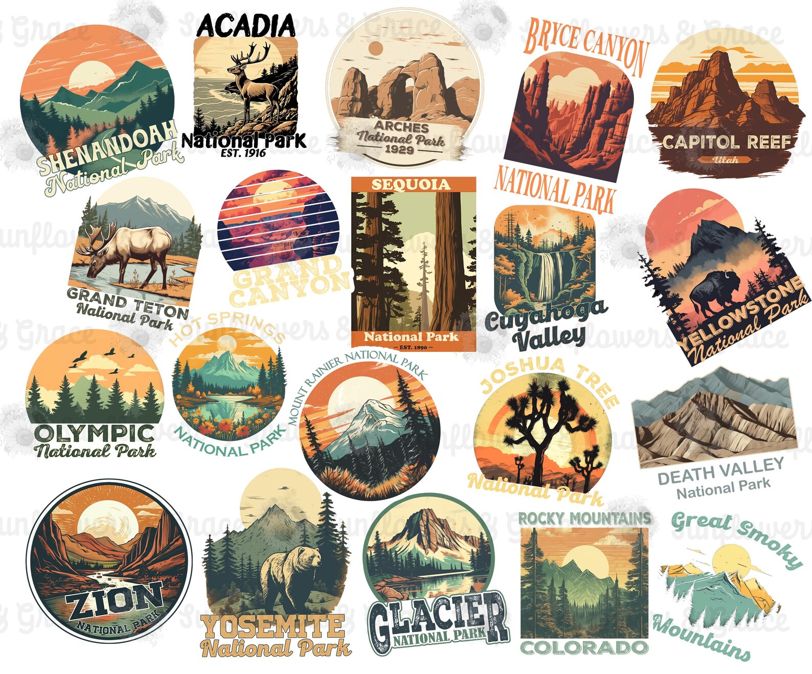 National Parks Stickers-style Wrap, PNG Project Image, DIY Sublimation ...