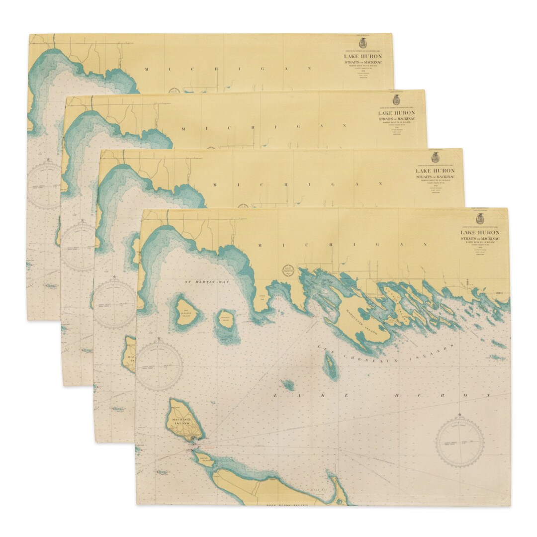 Les Cheneaux Islands Nautical Map Placemats: Lake House Decor, Set of 4 ...
