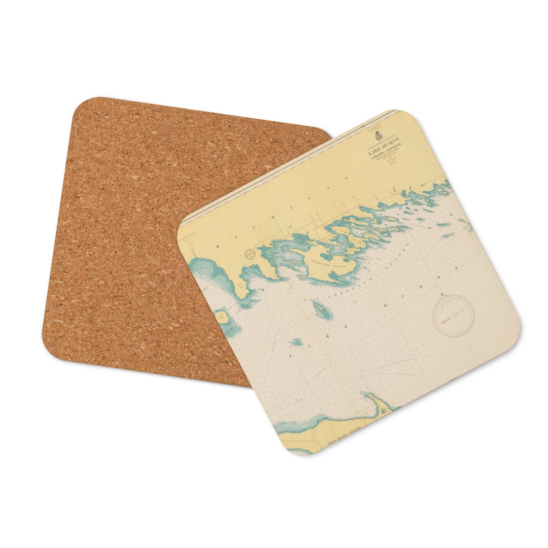 Les Cheneaux Islands Nautical Map Coaster: Cork-backed Drink Coaster - Etsy
