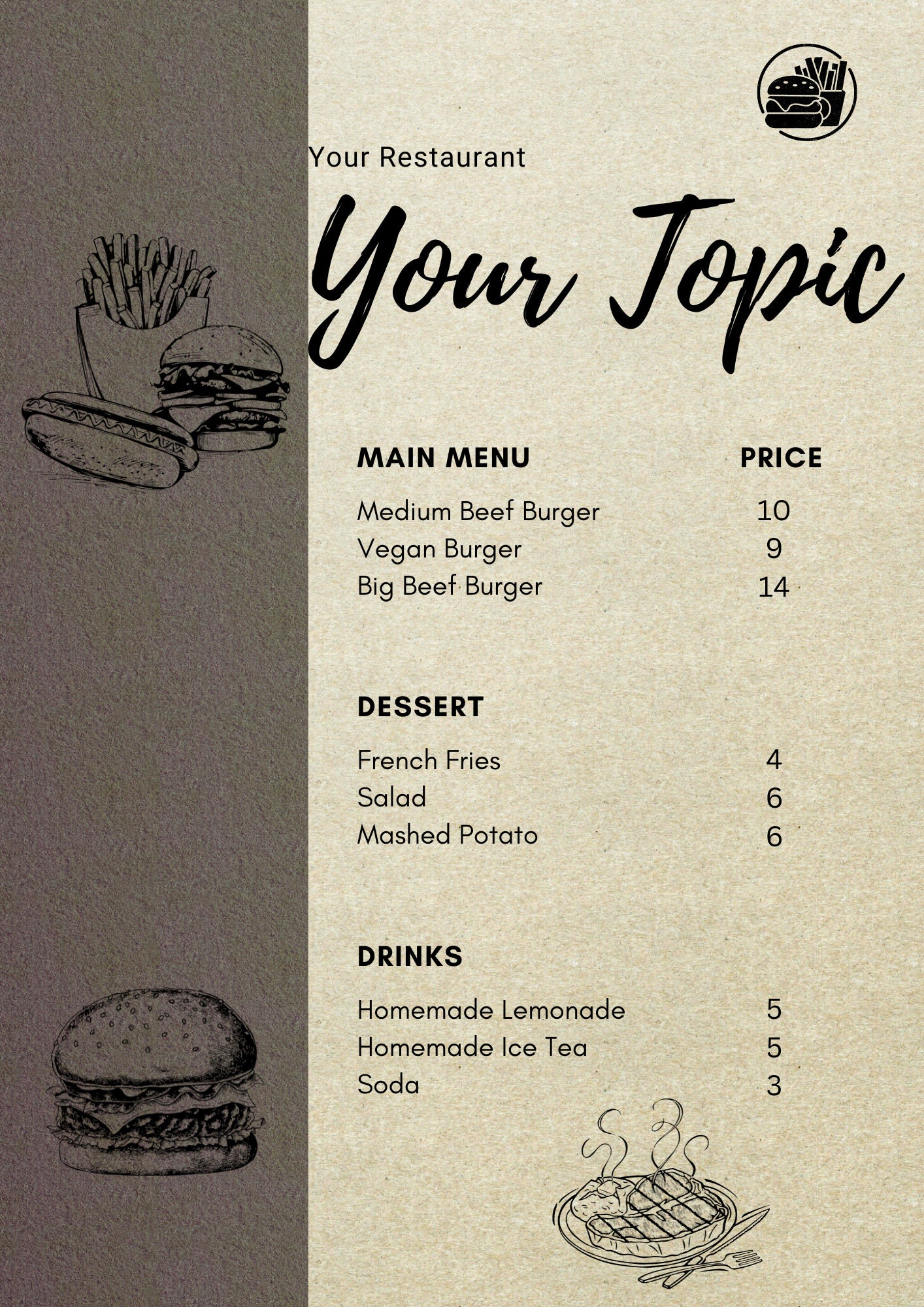 Simple Menu for Restaurants or Food Trucks - Etsy