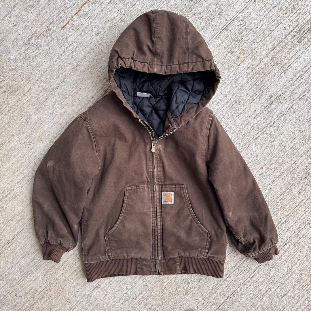 Kids Vintage Faded Dark Brown Carhartt Active Thick Lined Jacket With ...