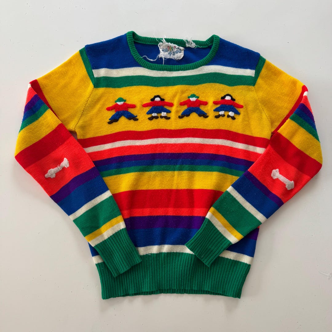 80s Vintage Kids Rainbow Striped Sweater | Kidcore Primary Colors Knit ...