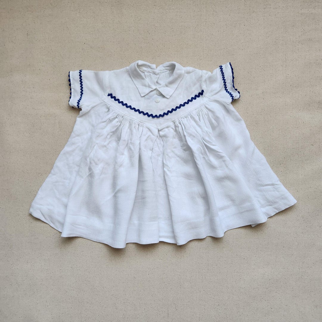 70s 80s Kids Infant Vintage White Linen Cotton Soft Cute Dress / 3m 6m ...