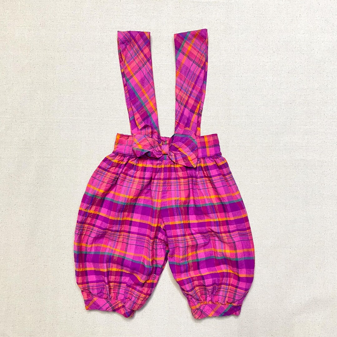 80s 90s Kids Infant Baby Vintage Pink Plaid Adjustable Strap Big Ribbon ...