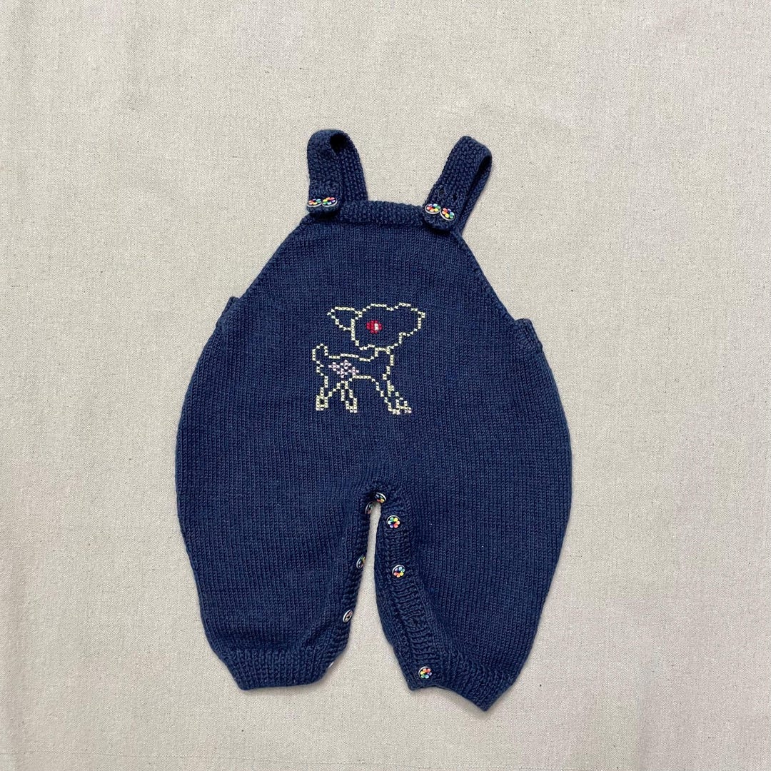 Kids Toddler Vintage Baby Deer Bambi Embroidery Hand Knitted Adjustable ...