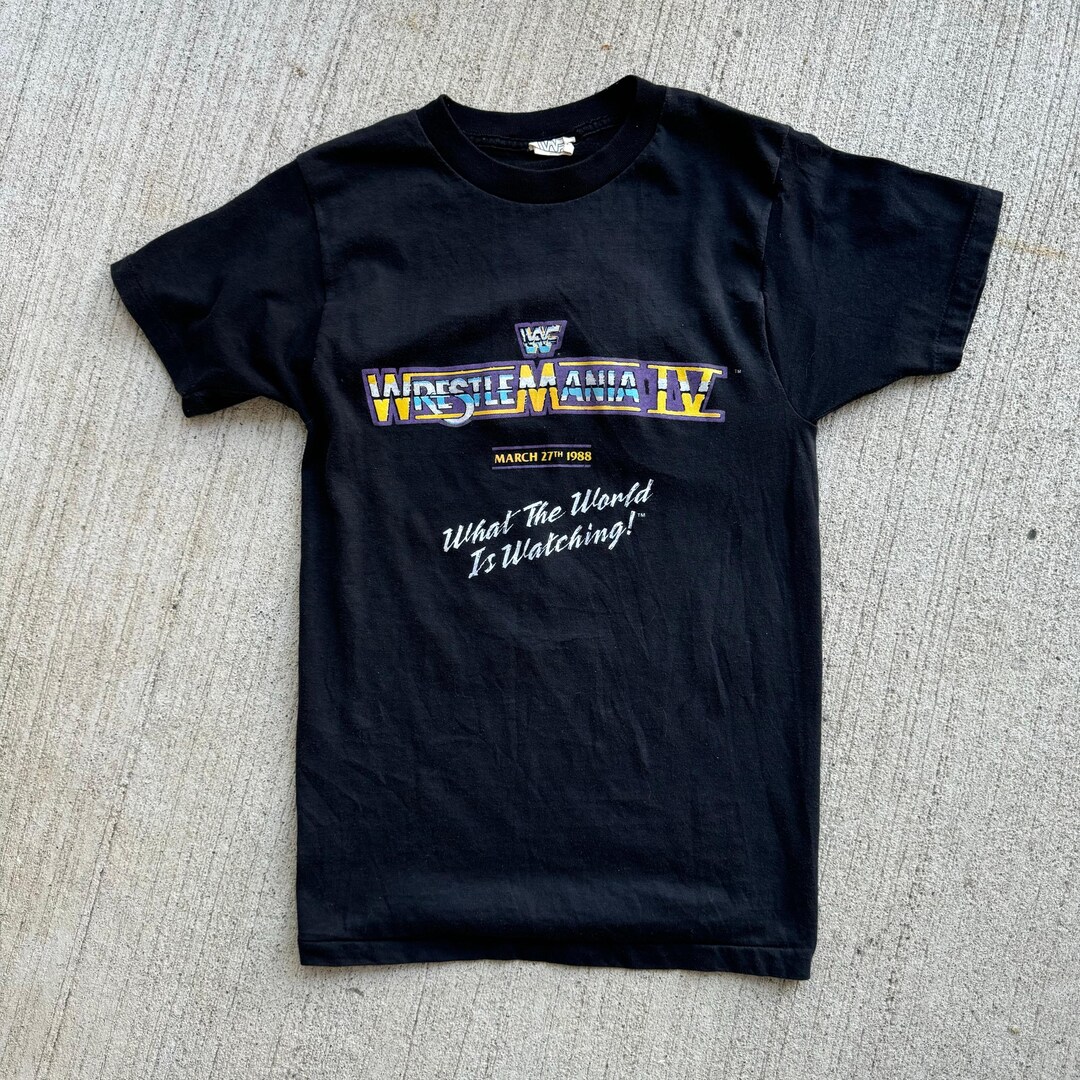 1988 Kids Youth Small Vintage WWF Wrestlemania IV Black 50/50 T-shirt ...