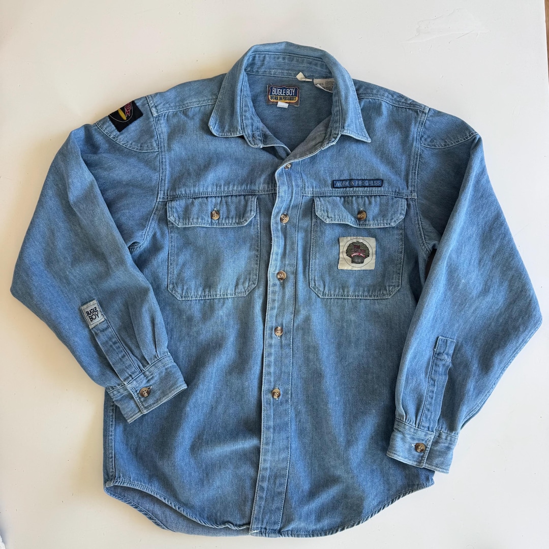 Vintage Bugle Boy Denim Shirt – 90s Kids Long Sleeve, Patched M - Etsy