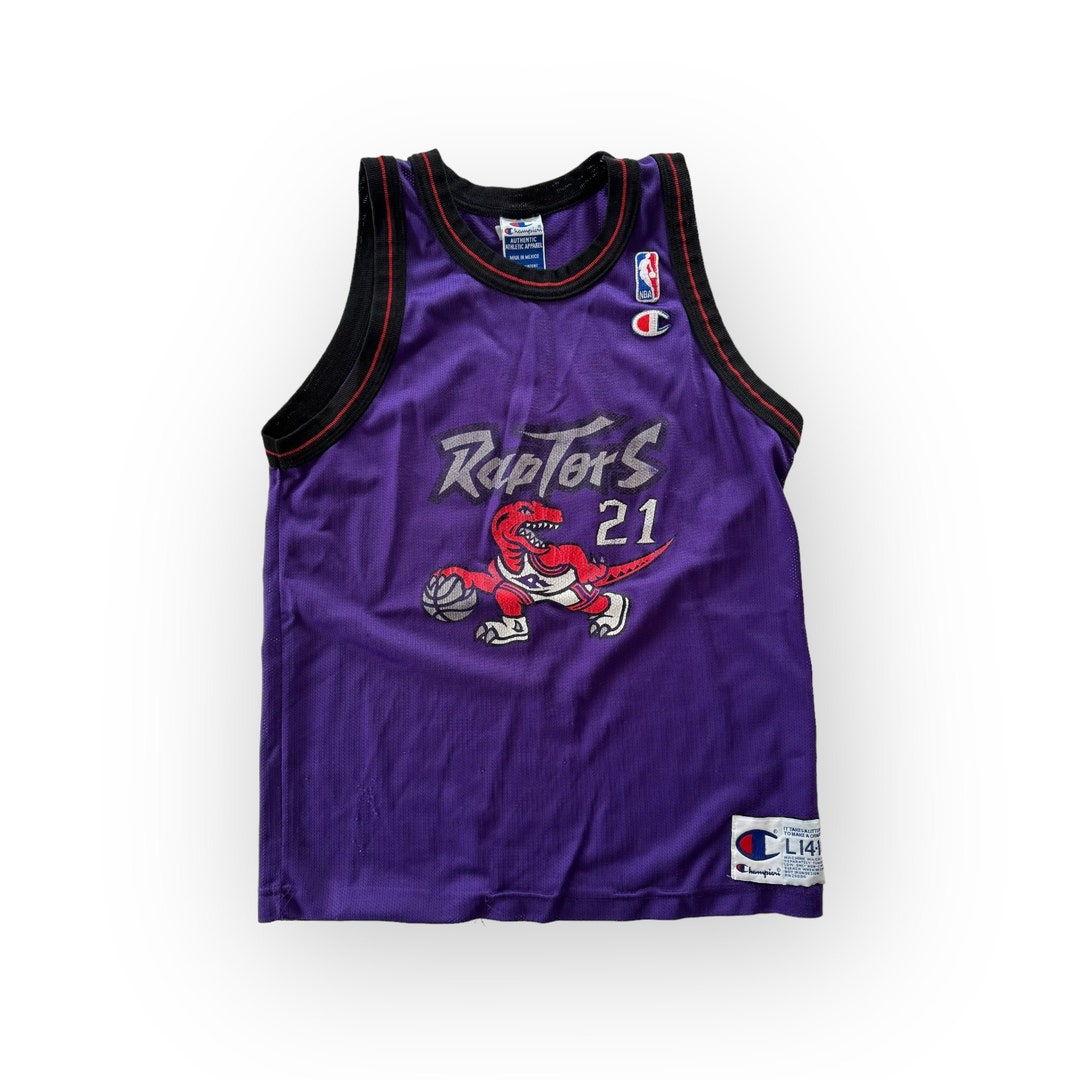 90s VTG Kids Champion Raptors #21 Camby Purple Basketball Jersey L 14 ...