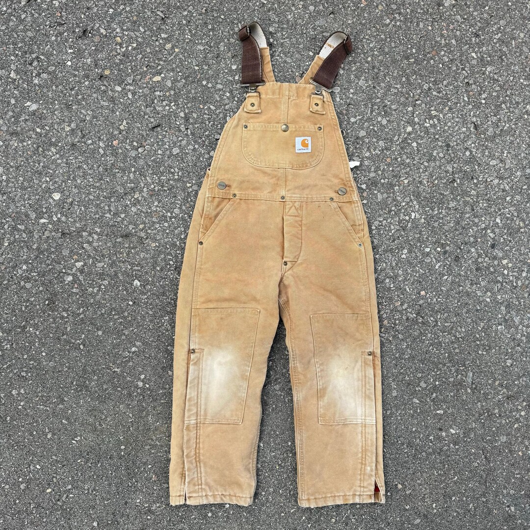 90s Kids Vintage Red Lined Brown Carhartt Adjustable Overalls Small 6Y ...