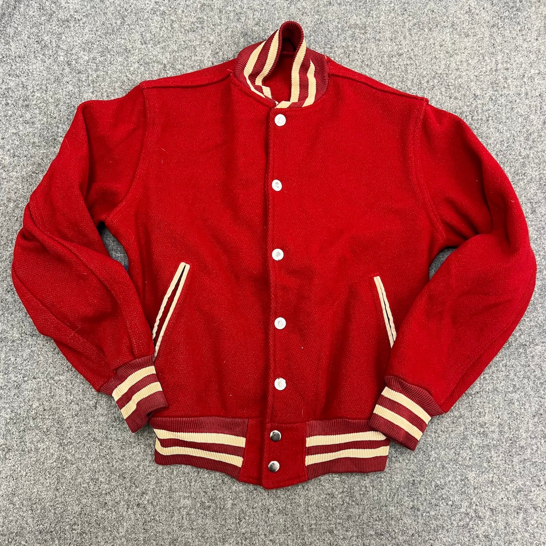 60s Kids Vintage Bellefonte Red Varsity Snap Jacket Size 10-12Y - Etsy