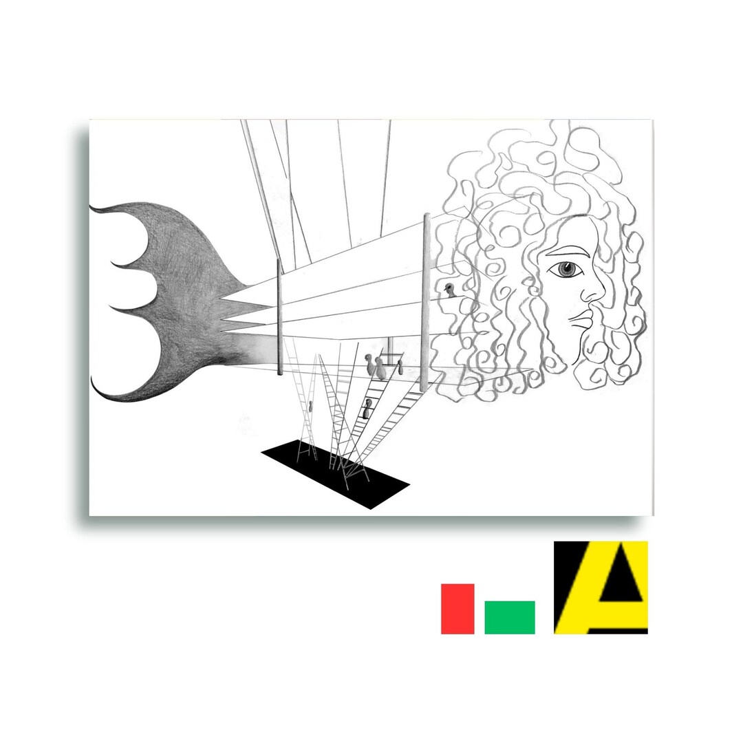 Surreal Pencil Drawing Shows a One Fish Man. Pencil Drawing. Digital ...