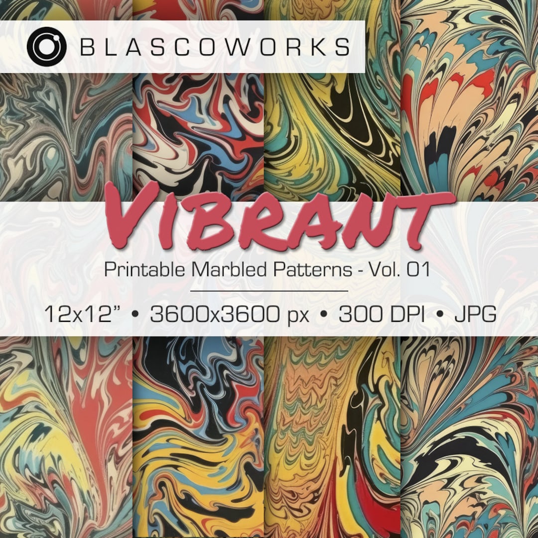 14 Vibrant Printable Marbled Paper Patterns Vol. 01 | Budget Decorative ...