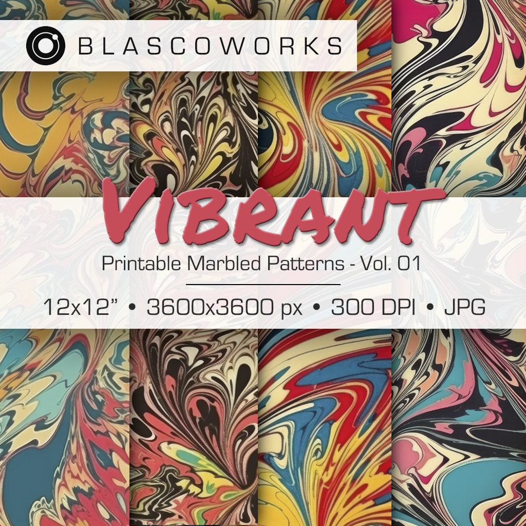 14 Vibrant Printable Marbled Paper Patterns Vol. 01 | Budget Decorative ...