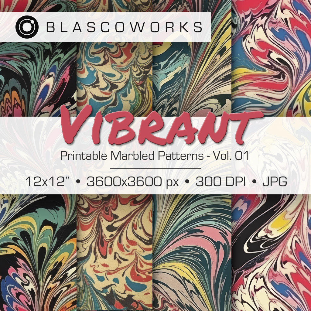 14 Vibrant Printable Marbled Paper Patterns Vol. 01 | Budget Decorative ...