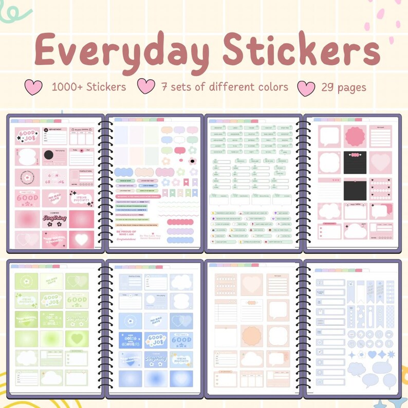 Everyday Digital Stickers , Planner, Memo ,quotes , Words, Trackers ...