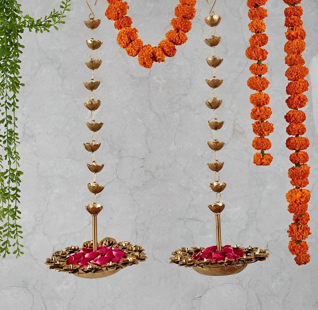 Hanging Metal Urli Bowl: Brass Finish Diwali Decor (set of -2) - Etsy