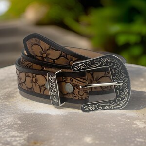 Women's Western Full Grain Genuine Leather Belt Embossed Belt 1.5 ...
