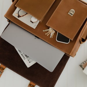 Personalized Large Leather Briefcase for Men, 17" Travel Leather ...