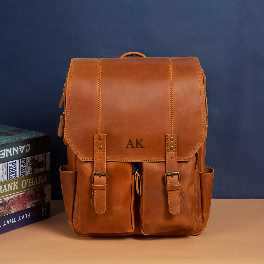 Personalized Large Leather Backpack Personalized Leather Unisex ...