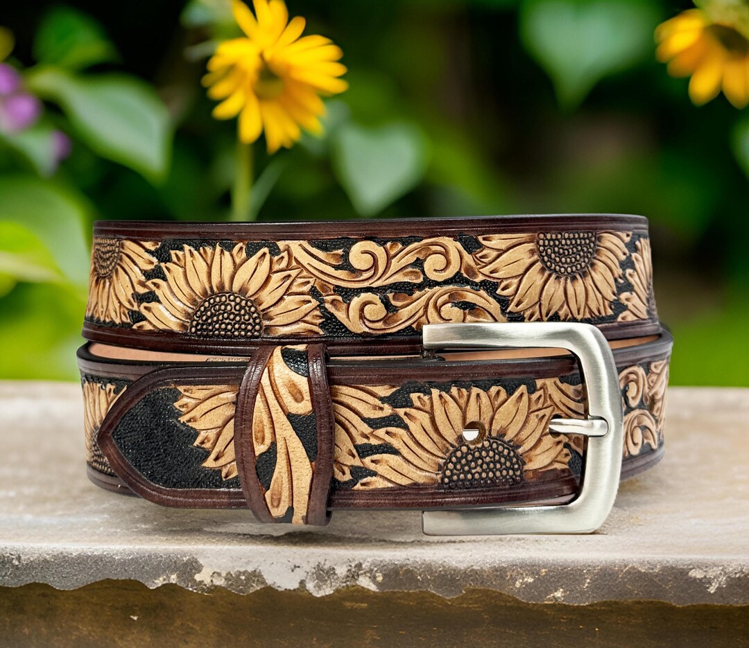 Genuine Leather Snap-on Belt, Engraved Leather Belt, 100% Full Grain ...