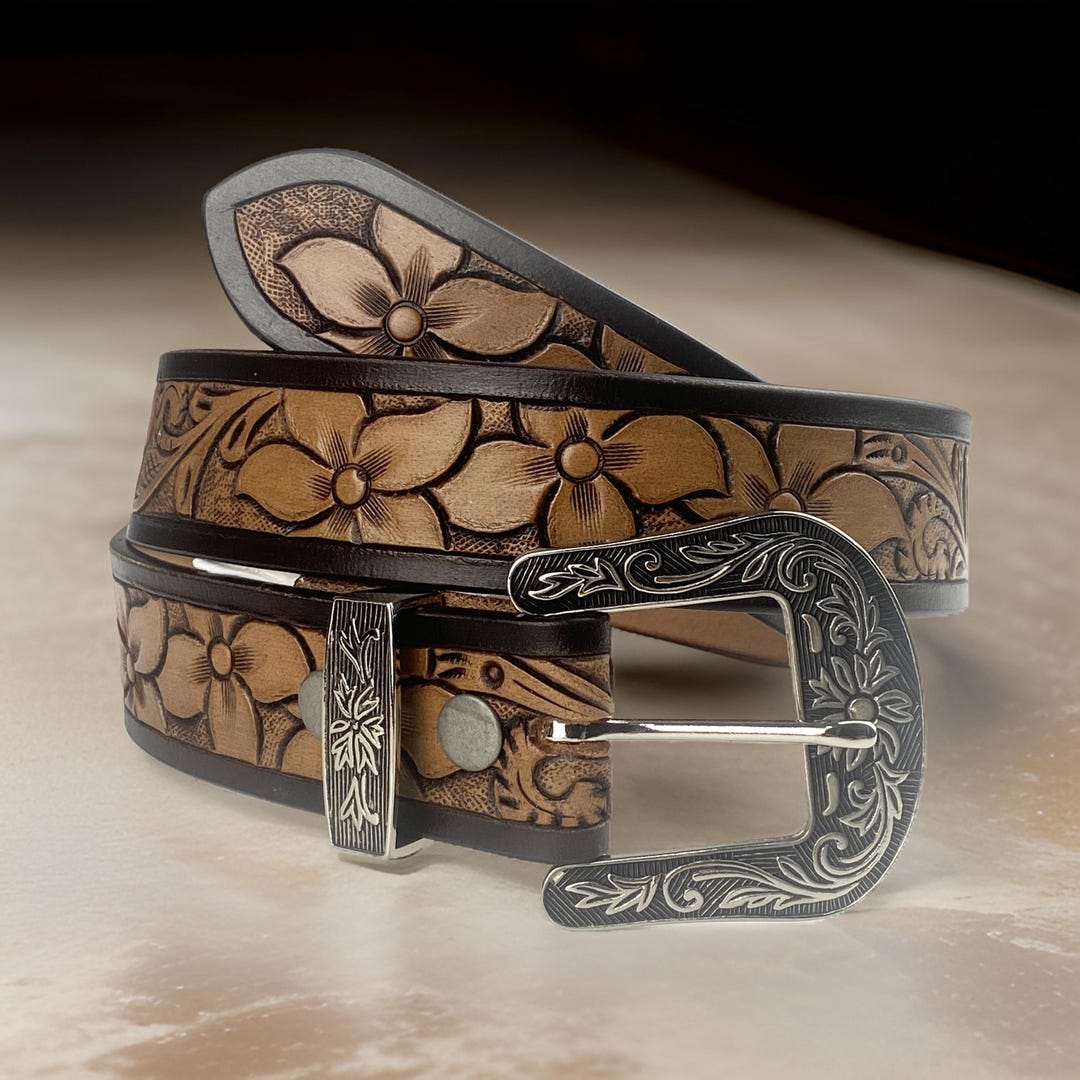 Women's Western Full Grain Genuine Leather Belt Embossed Belt 1.5 ...