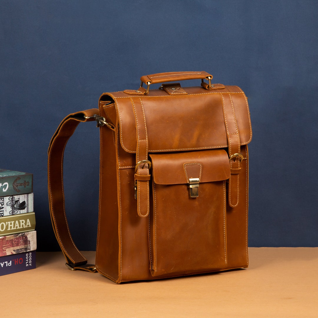 Unisex Genuine Leather Backpack, Mini Laptop Backpack, Minimalist ...