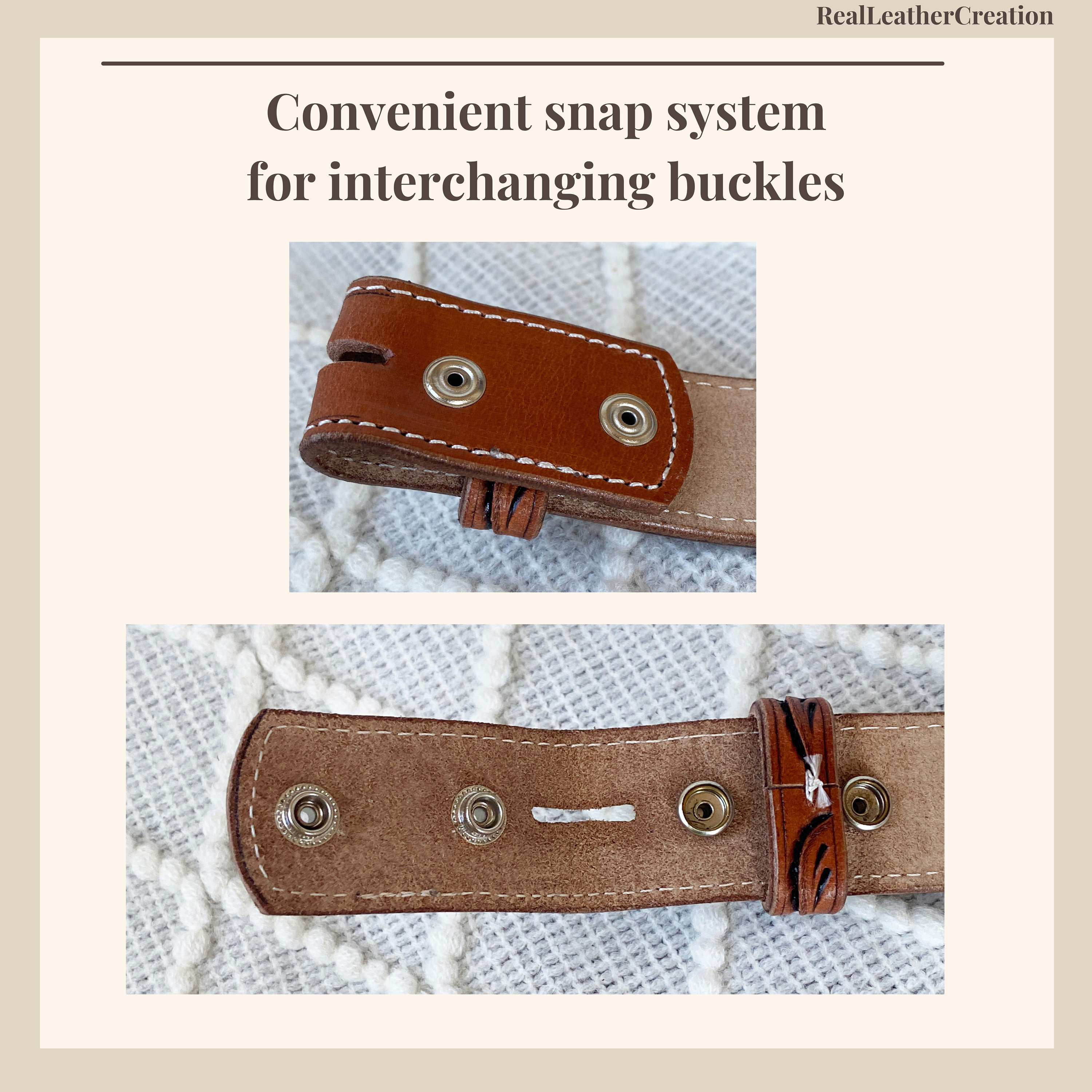 Handmade Leather Snap Belt Strap - 100% Full Grain Western Style Cow ...