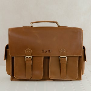 Personalized Large Leather Briefcase for Men, 17" Travel Leather ...