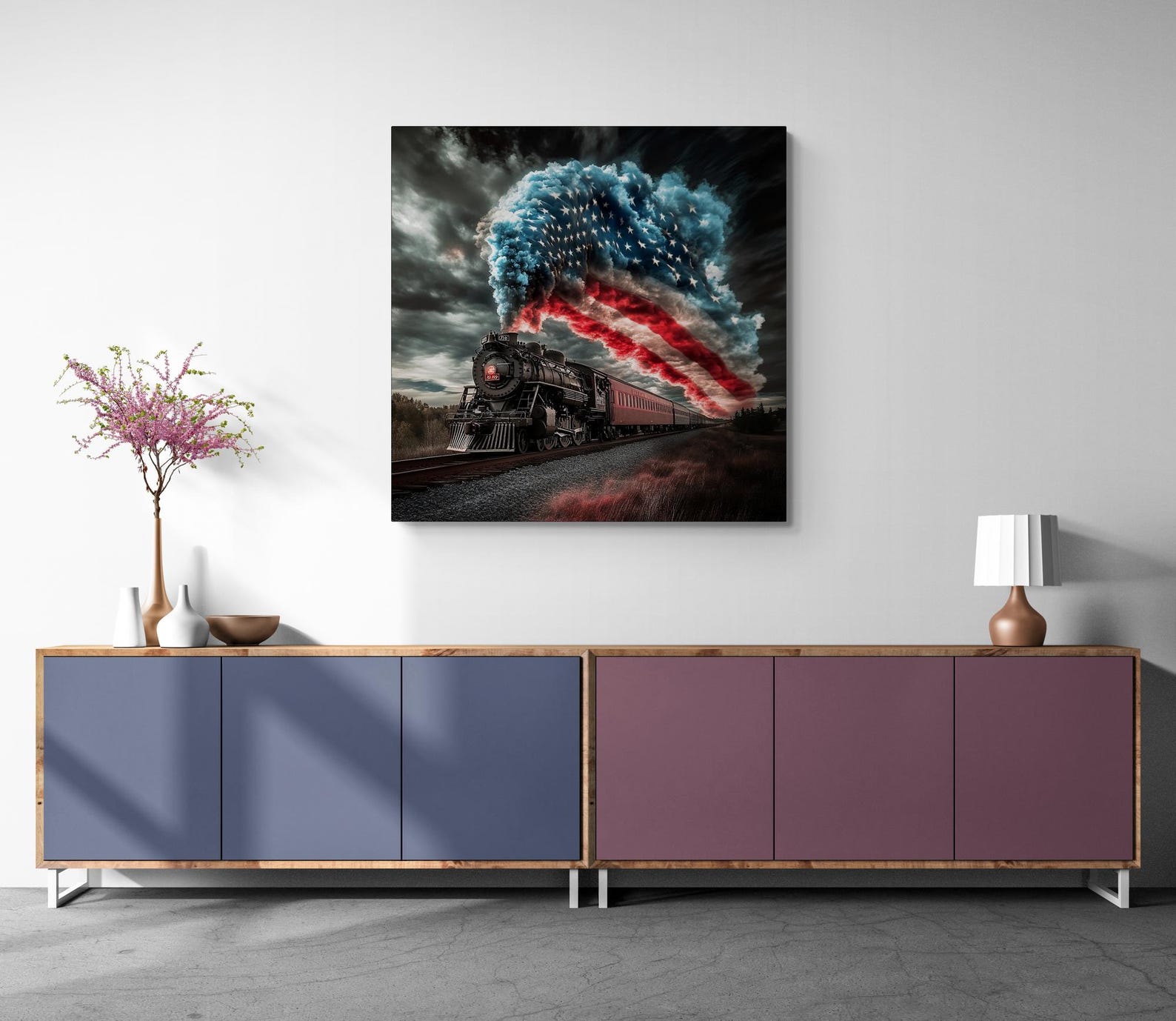 American Flag Steam Train Poster – Patriotic Vintage Statement Art - Etsy