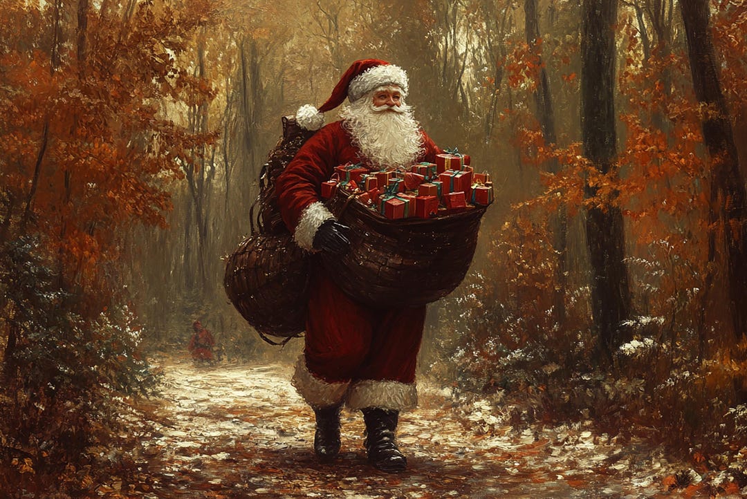 Vintage Santa Forest Poster – Woodland Christmas Wall Art | Ready-to ...