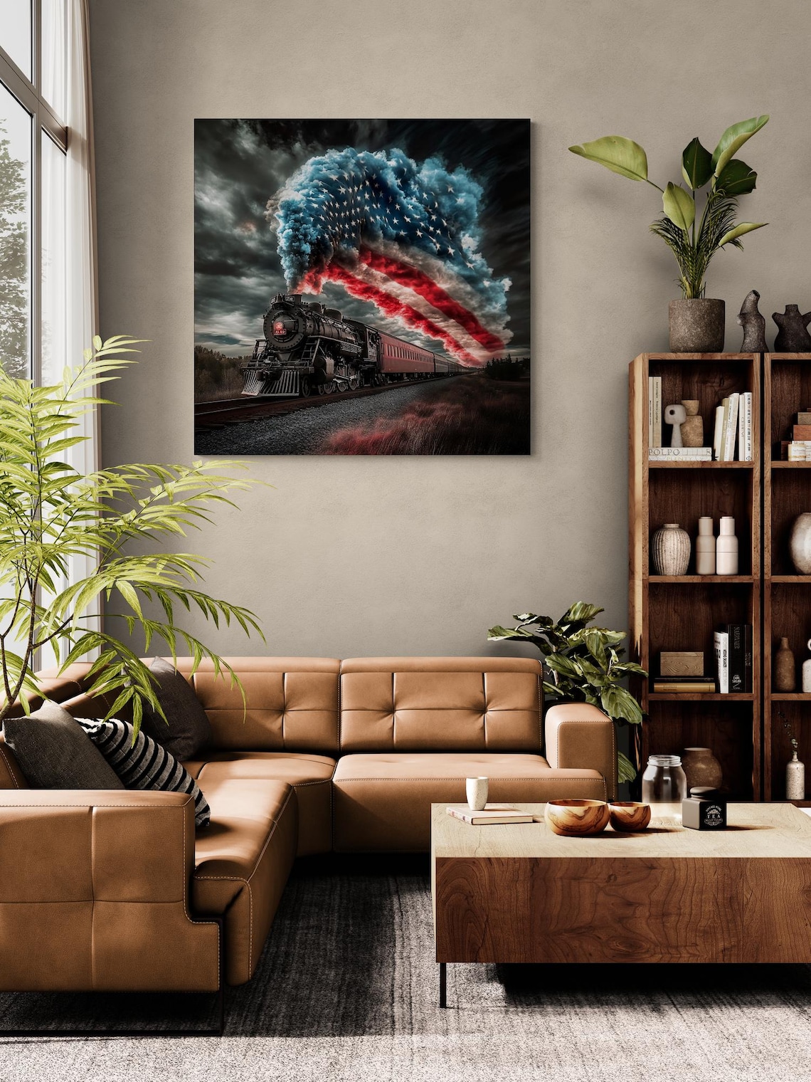 American Flag Steam Train Poster – Patriotic Vintage Statement Art - Etsy