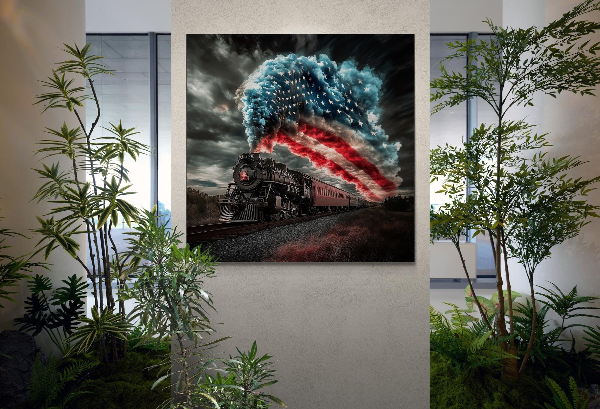 American Flag Steam Train Poster – Patriotic Vintage Statement Art - Etsy