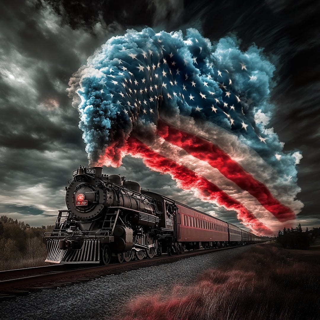 American Flag Steam Train Poster – Patriotic Vintage Statement Art - Etsy