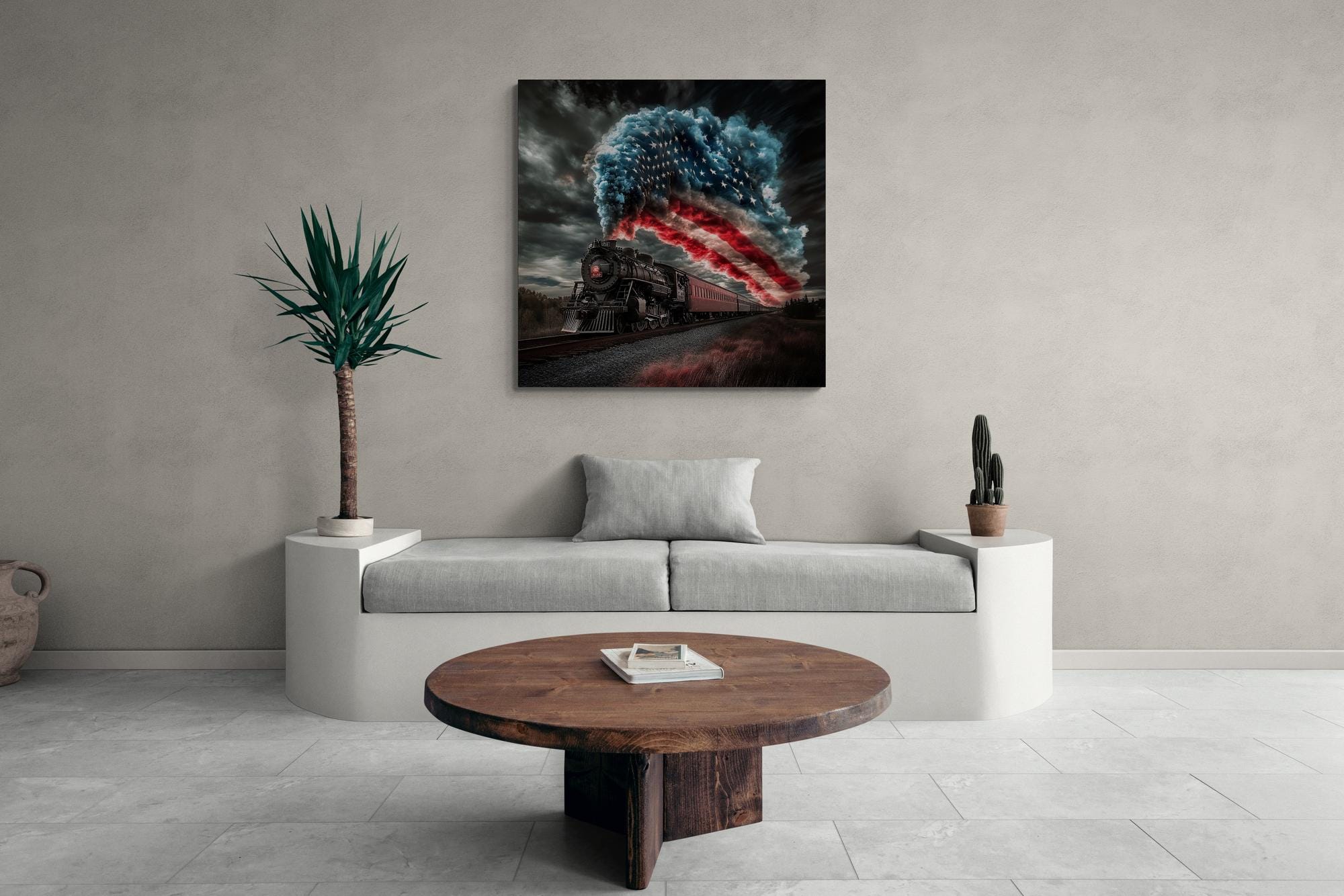 American Flag Steam Train Poster – Patriotic Vintage Statement Art - Etsy