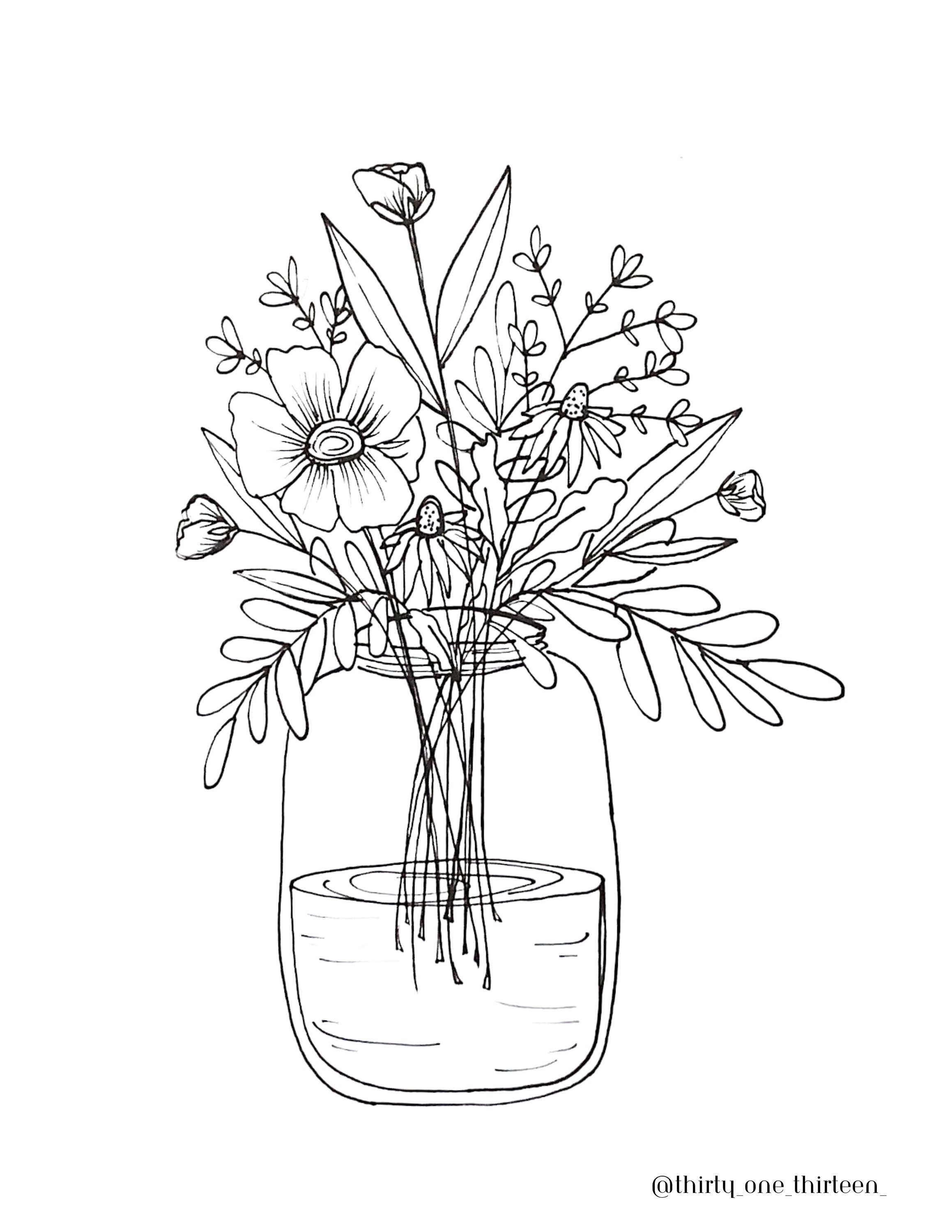 Jar of Flowers Coloring Page - Etsy