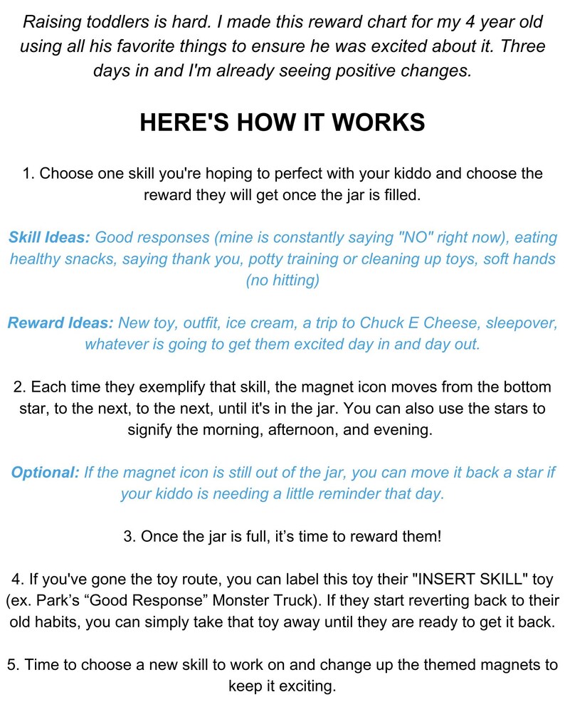Custom Reward Chart for Kids | Magnets | Creating Good Habits | Digital ...
