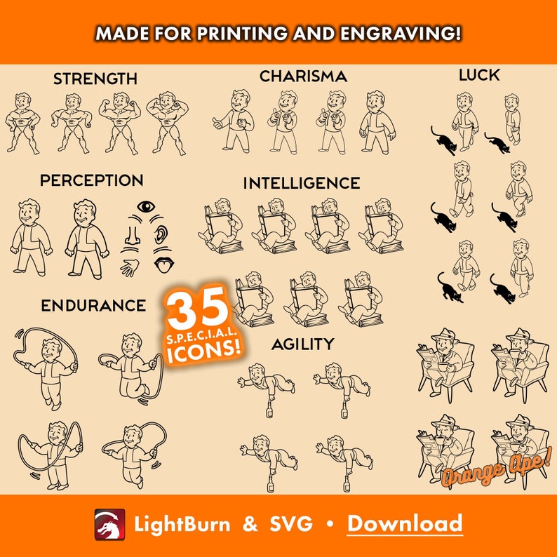Fall Out Special Stat Icons, SVG and Lightburn, Strength, Luck ...