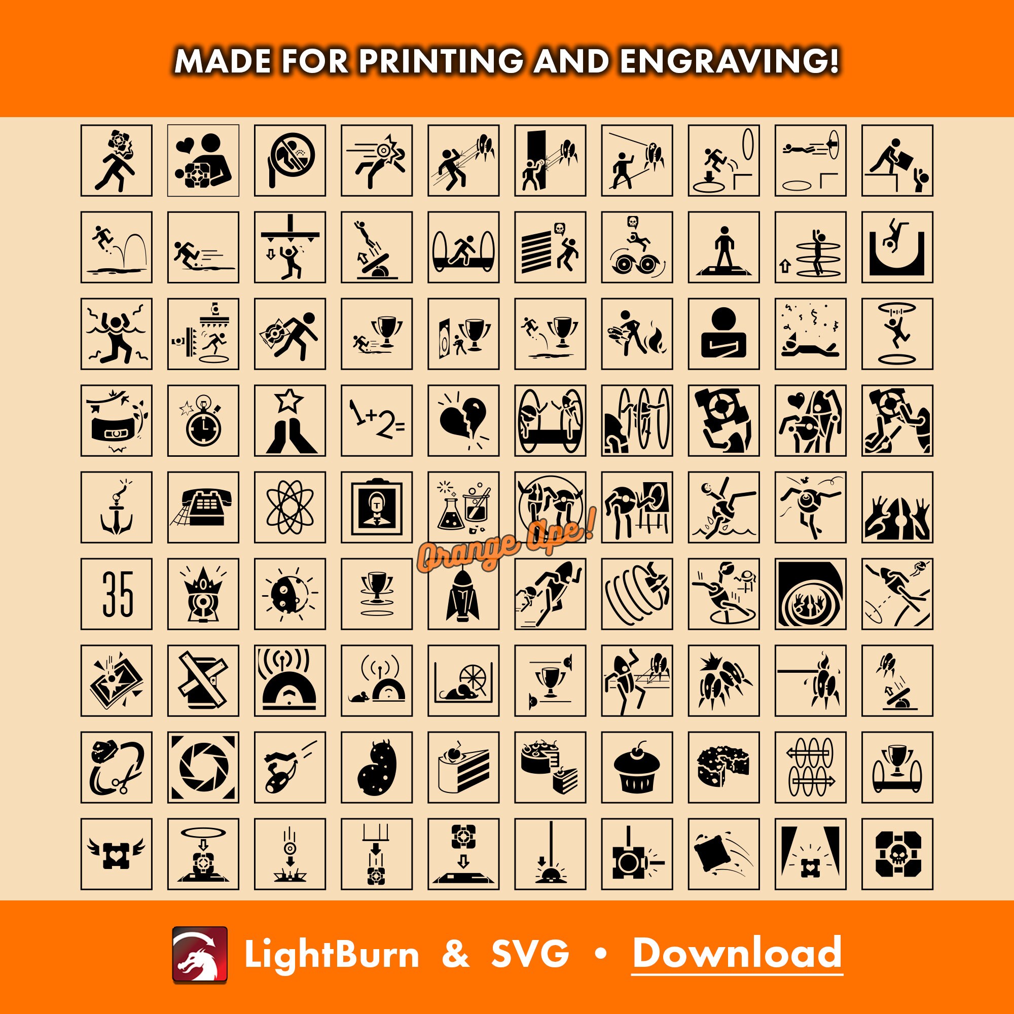 Portal Game Icons: Silhouette & Outline SVG, Lightburn (digital ...