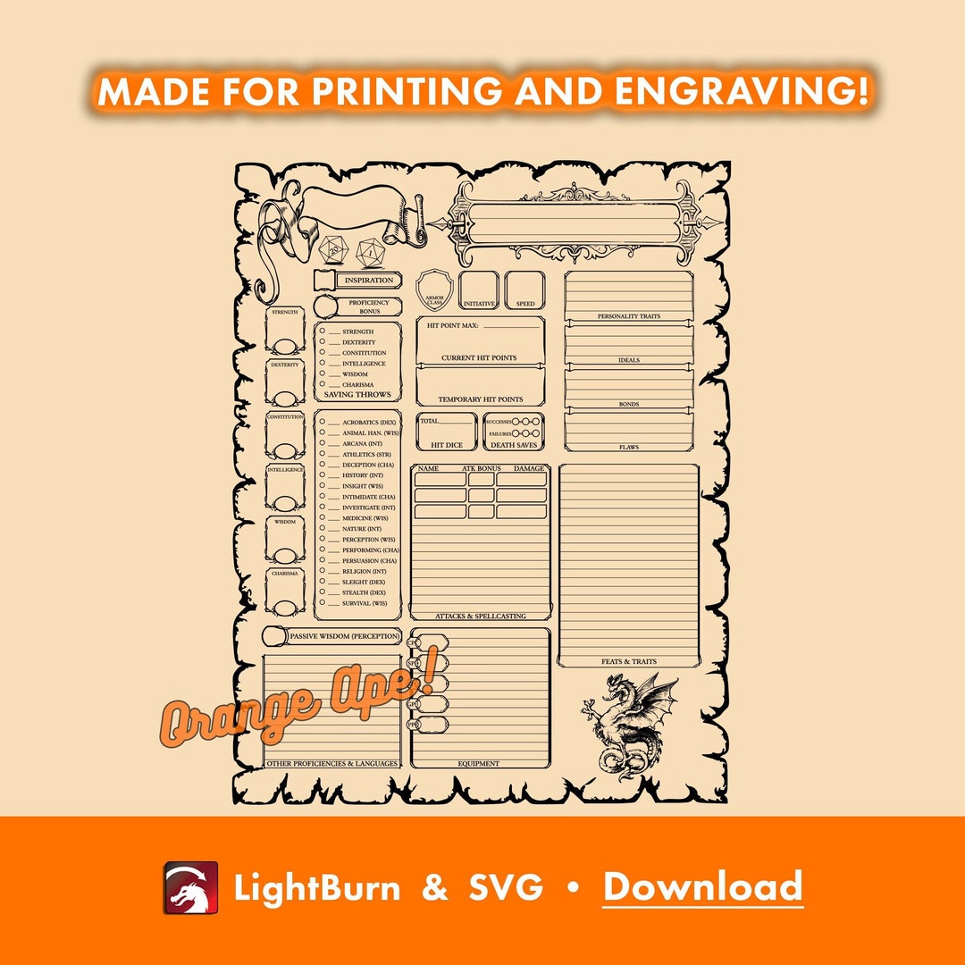 Character Sheet - Laser Engrave, Laser Cut, & Printing - SVG and ...