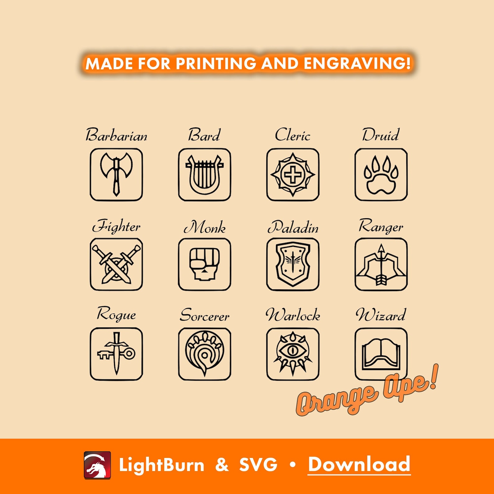 Dungeons & Dragons Class Symbol SVG - RPG Outline and Silhouette Files ...