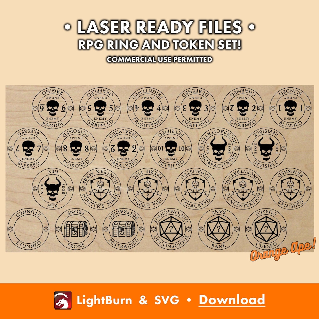 Dungeons & Dragons Ring and Tokens Set: RPG Vector Art (SVG, Lightburn ...