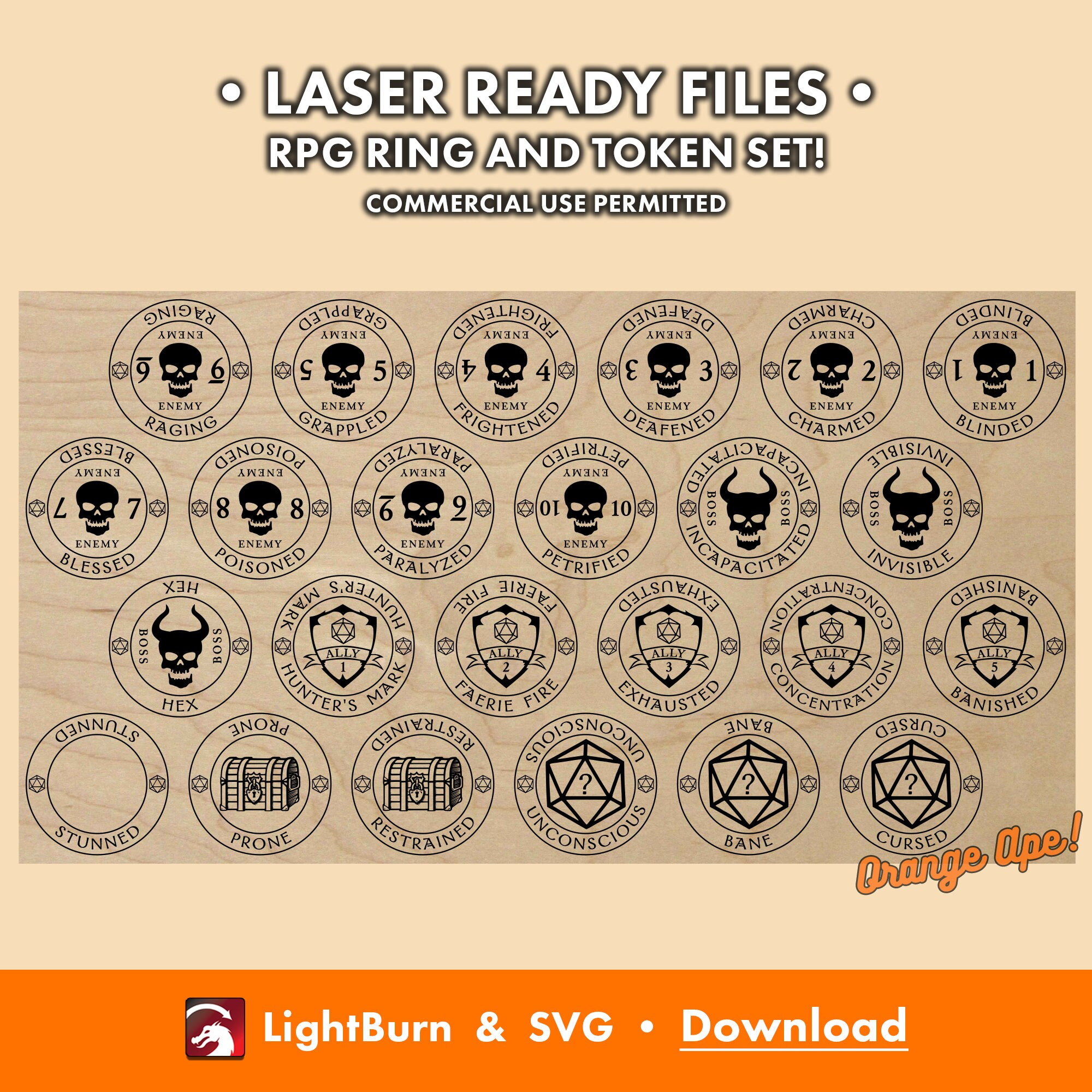 Dungeons & Dragons Ring and Tokens Set - RPG Engrave / Cut Files - SVG, Lightburn - Dnd Vector ...