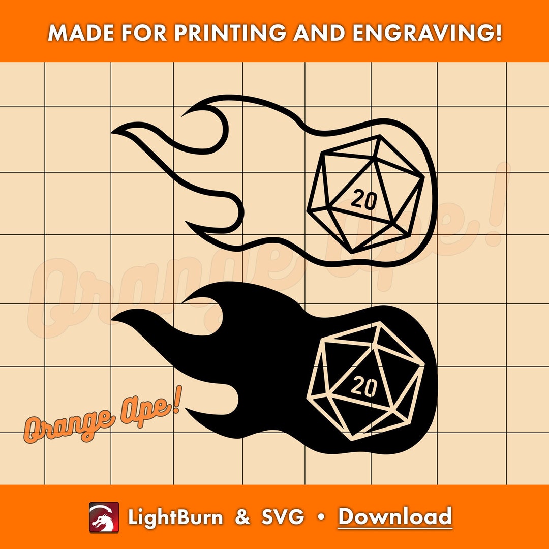 D&D Burning D20 SVG - Vector Artwork - RPG Outline File - Svg ...